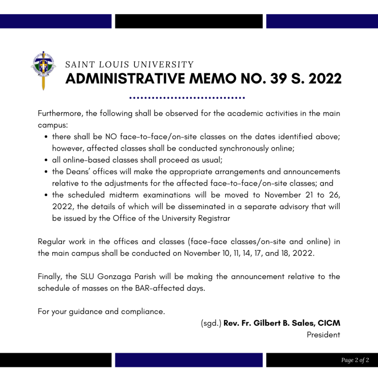 ADMINISTRATIVE MEMO NO. 39, S. 2022 – Saint Louis University, Philippines