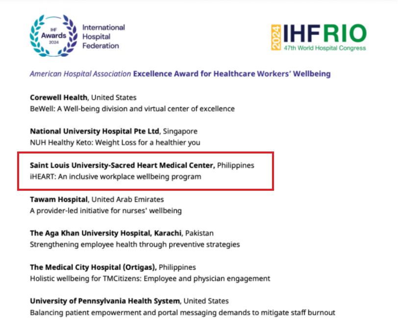 SLU-SHMC’s Healthcare Workers’ Wellbeing Initiative a finalist in IHF Awards 2024 - Saint Louis ...