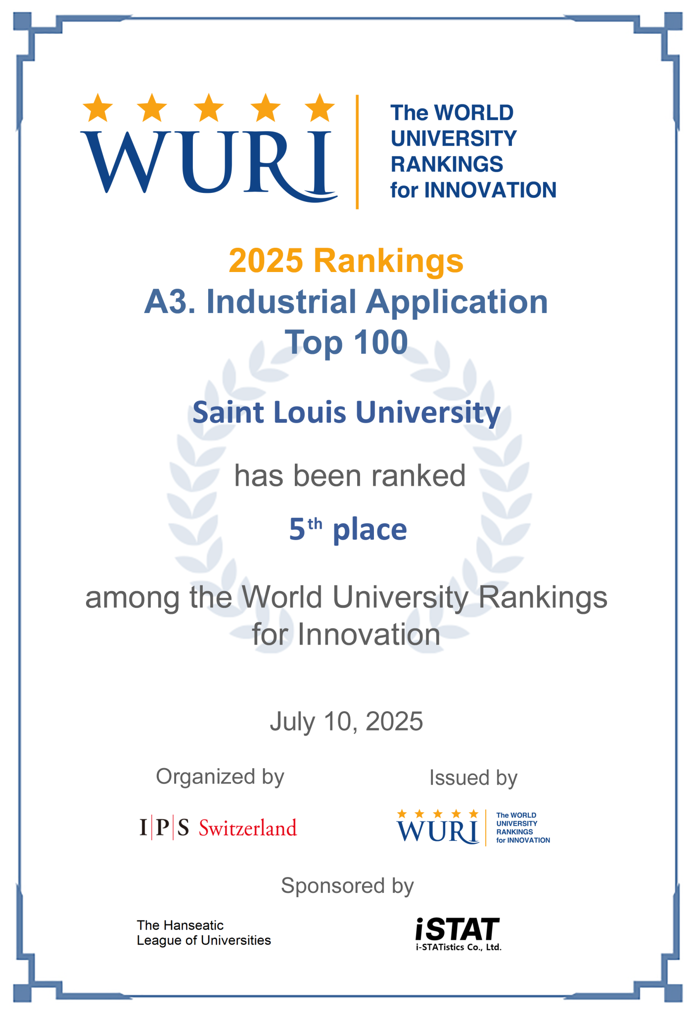 SLU advances in WURI 2025 ranking – Saint Louis University, Philippines